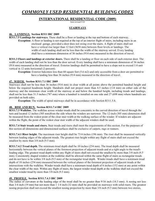 COMMONLY USED RESIDENTIAL BUILDING CODES