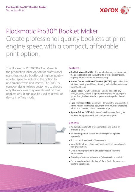 Plockmatic Pro30™ Booklet Maker Create professional ... - Xerox