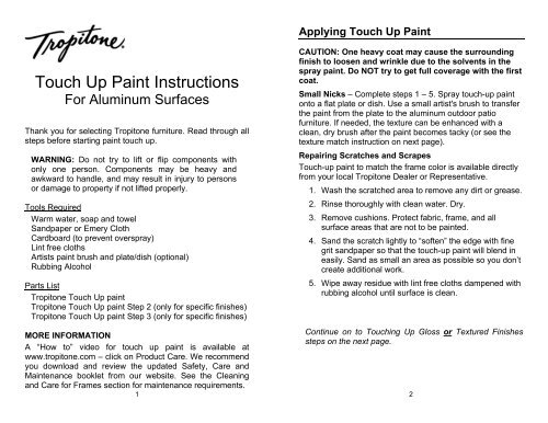 Touch Up Paint Instructions - Tropitone