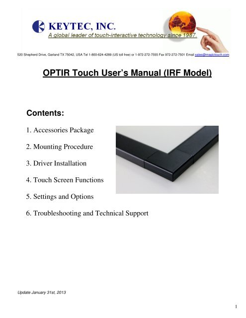 OPTIR Touch User's Manual (IRF Model)