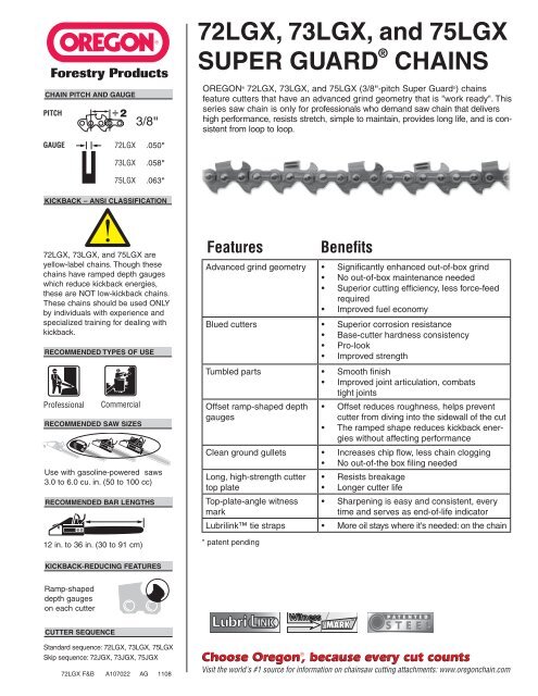 72LGX, 73LGX, and 75LGX SUPER GUARD® CHAINS - Oregon