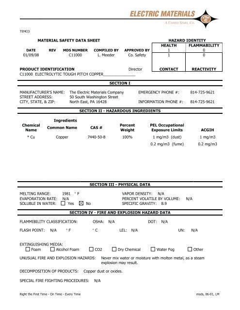 C11000 Electrolytic Tough Pitch Copper - The Electric Materials ...