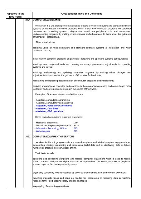 Updates to the Occupation