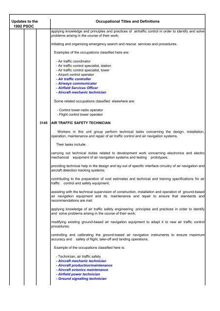 Updates to the Occupation