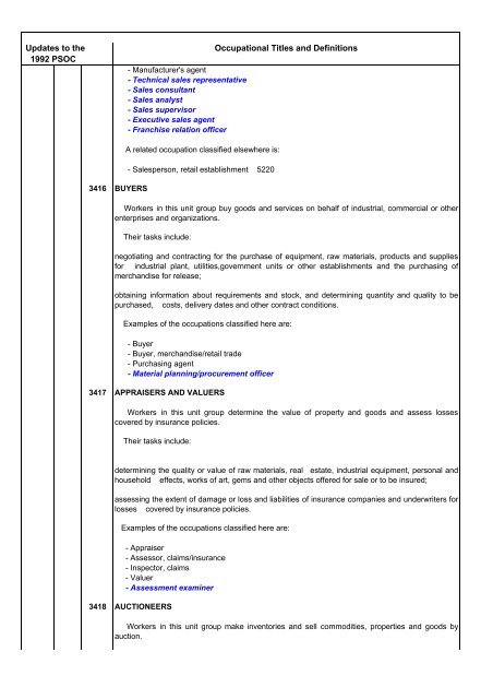 Updates to the Occupation