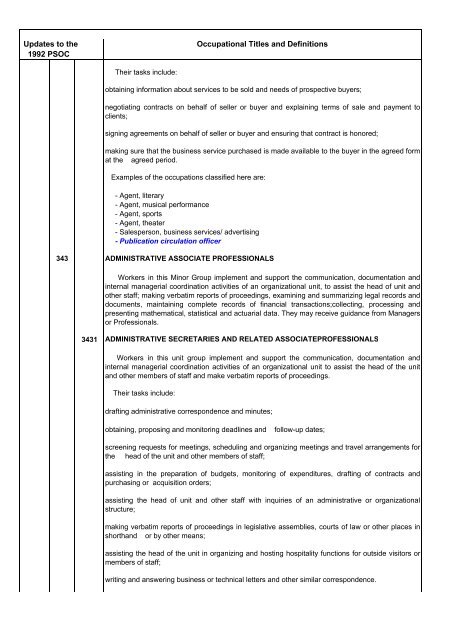 Updates to the Occupation