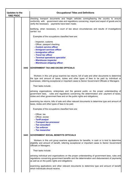 Updates to the Occupation