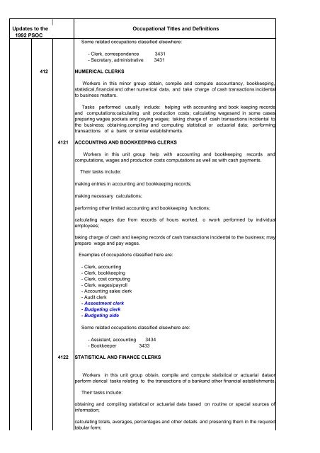 Updates to the Occupation