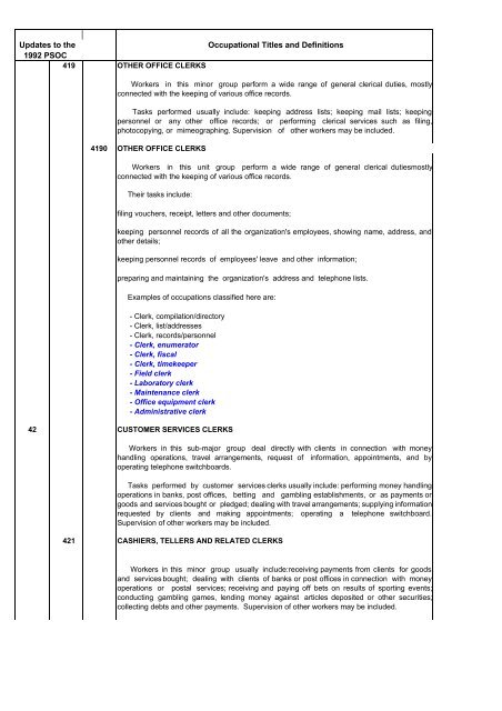 Updates to the Occupation