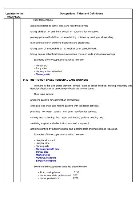 Updates to the Occupation