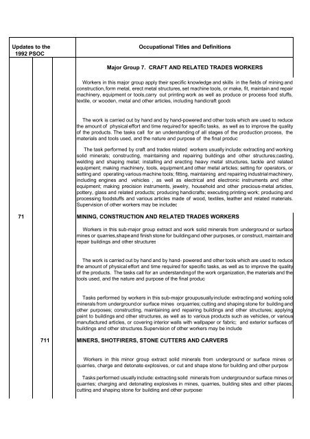 Updates to the Occupation