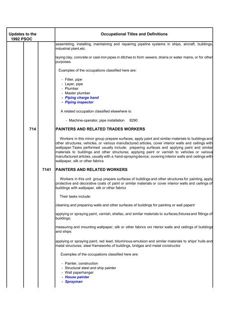 Updates to the Occupation