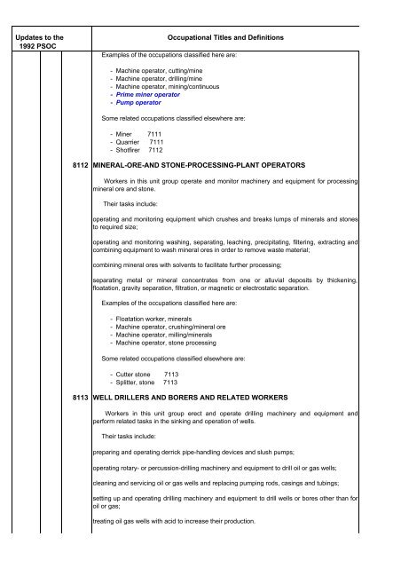 Updates to the Occupation