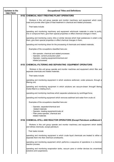 Updates to the Occupation