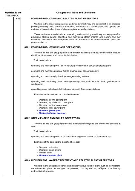 Updates to the Occupation