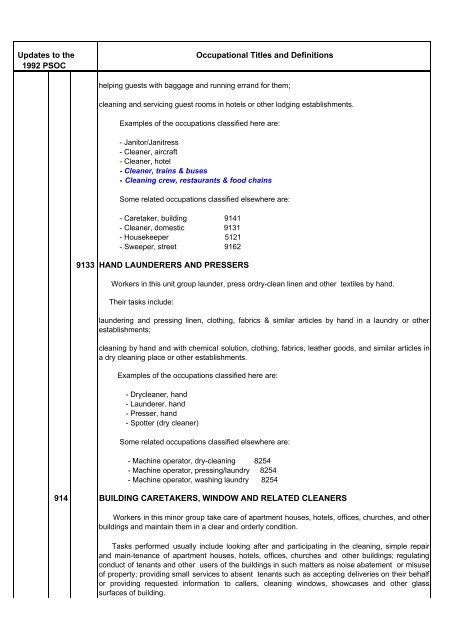 Updates to the Occupation