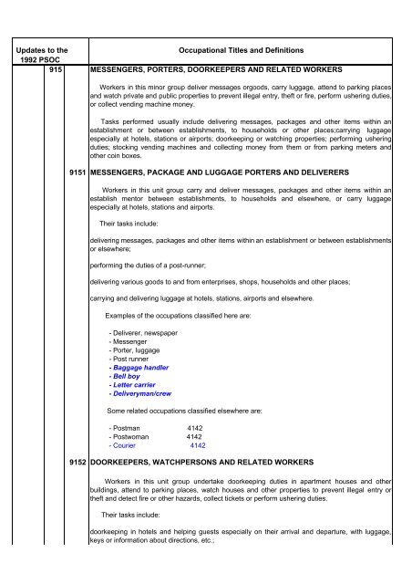 Updates to the Occupation