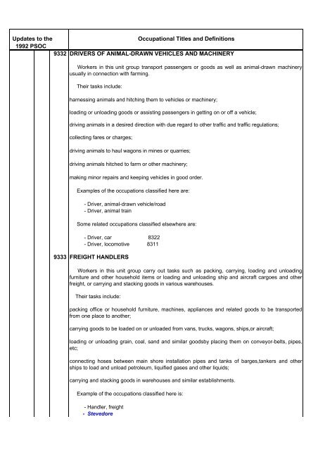 Updates to the Occupation