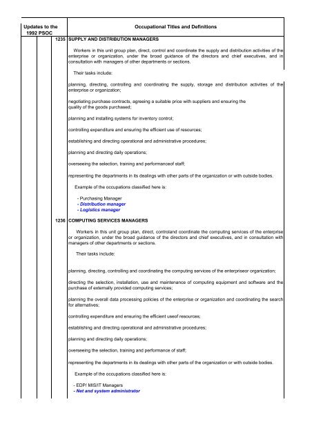 Updates to the Occupation