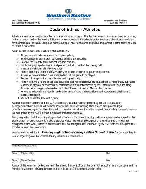 Athletic Clearance Packet - Downey High School - Downey Unified ...