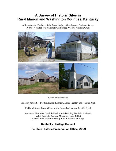 A Survey of Historic Sites in Rural Marion - Kentucky: Heritage Council