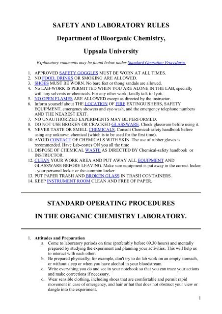 Safety and Laboratory Rules - Department of Bioorganic Chemistry