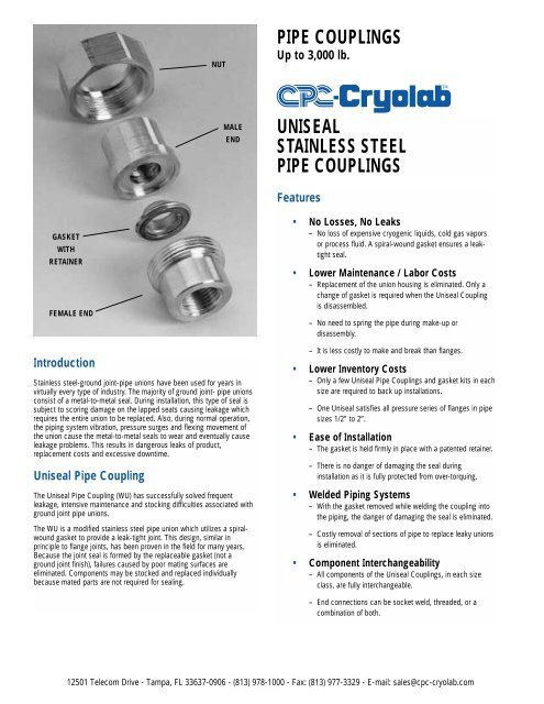 PIPE COUPLINGS UNISEAL STAINLESS STEEL ... - CPC-Cryolab