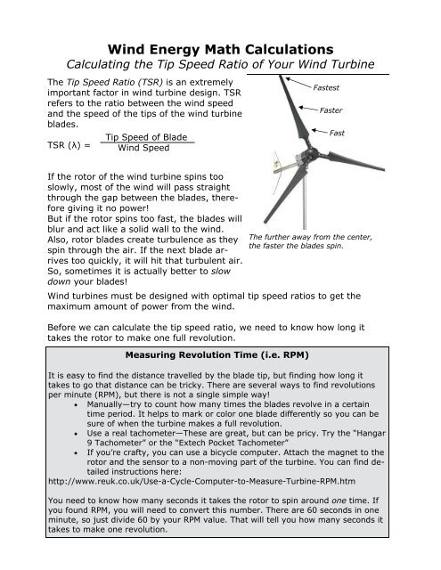 Wind Energy Math Calculations Calculating the Tip Speed Ratio of ...