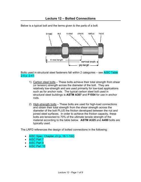 Lecture 12 – Bolted Connections