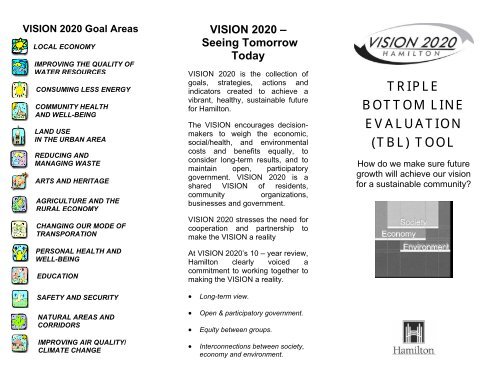 TRIPLE BOTTOM LINE EVALUATION (TBL) TOOL - City of Hamilton