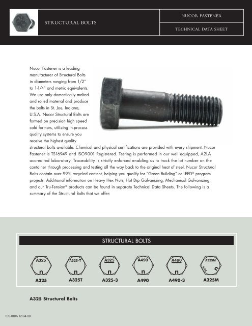 Structural Bolts - Nucor Fastener