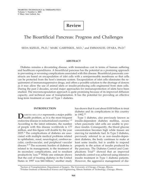 The Bioartificial Pancreas: Progress and Challenges Review