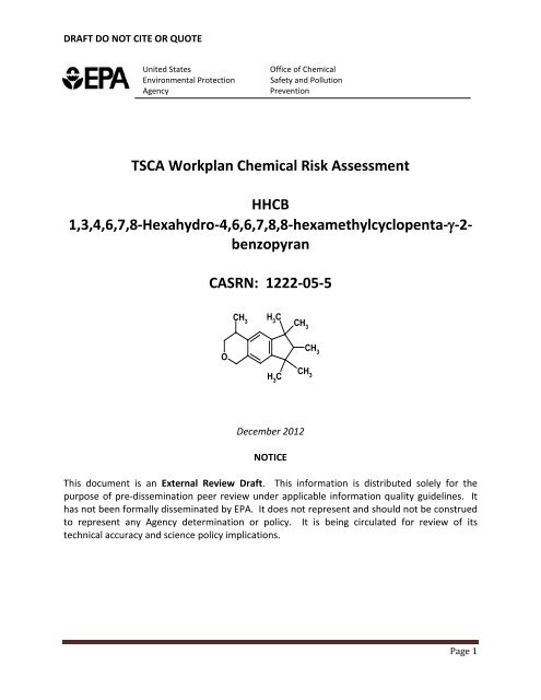 TSCA Workplan Chemical Risk Assessment HHCB 1,3,4,6,7,8 ...