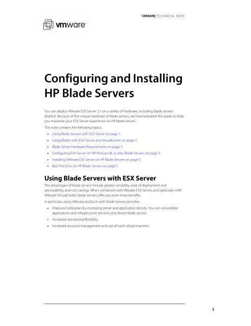 Configuring and Installing HP Blade Servers - VMware