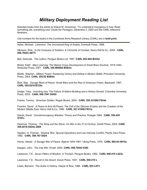Military Deployment Reading List - US Army Combined Arms Center ...