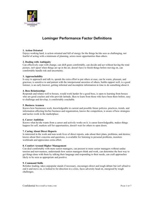 Lominger performance factor definitions - willrudolp