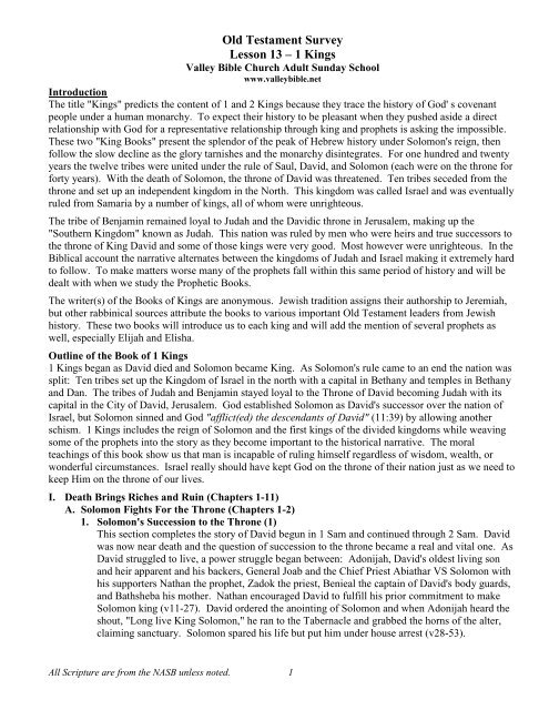 Old Testament Survey Lesson 13 – 1 Kings - Valley Bible Church