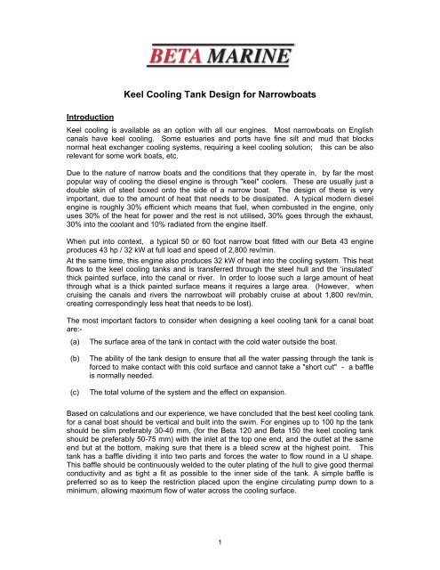 Keel Cooling Tank Design for Narrowboats - Beta Marine