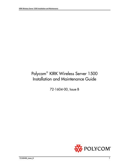 KIRK Wireless Server 1500 Installation Guide - Polycom