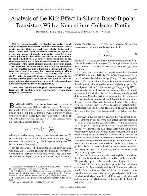 Analysis of the Kirk Effect in Silicon-Based Bipolar ... - ECTM