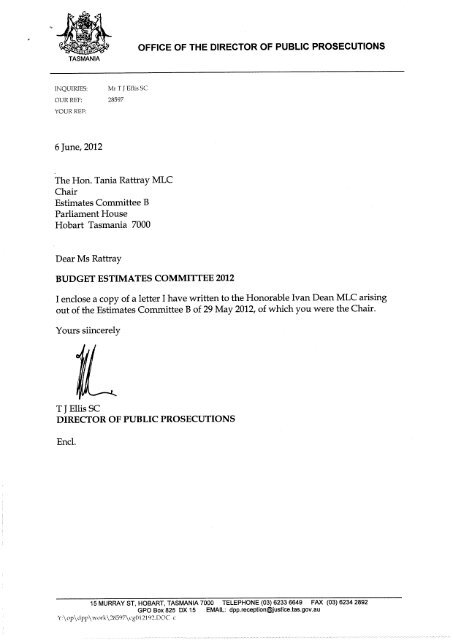 Letter from DPP - Parliament of Tasmania