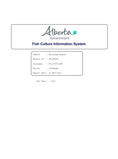 Stocking Report - Fish Culture Information System ... - My Wild Alberta