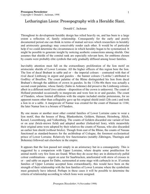 Lotharingian Lions: Prosopography with a Heraldic Slant