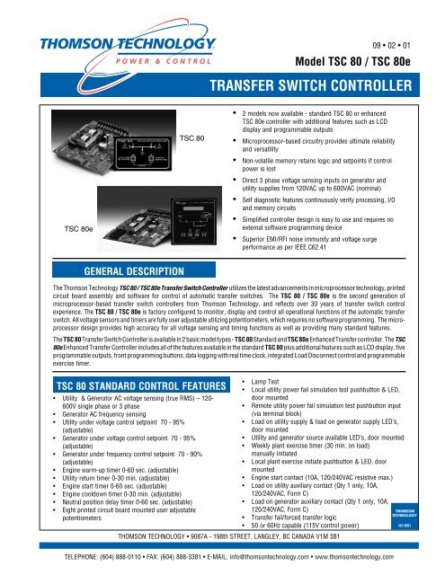 TRANSFER SWITCH CONTROLLER - Thomson Technology