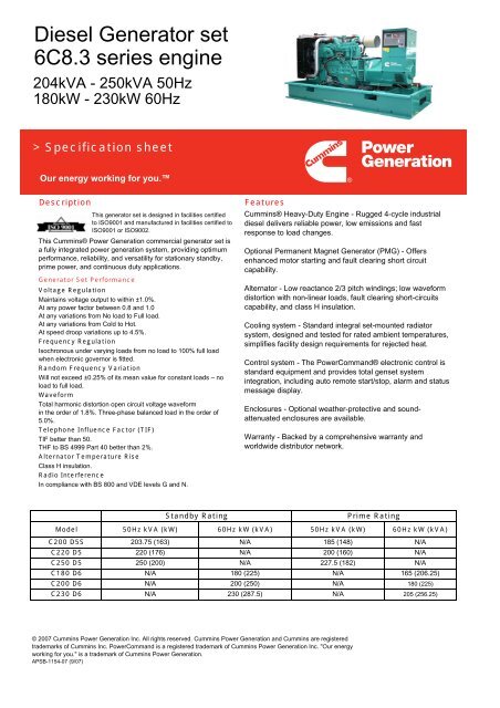 Diesel Generator set 6C8.3 series engine