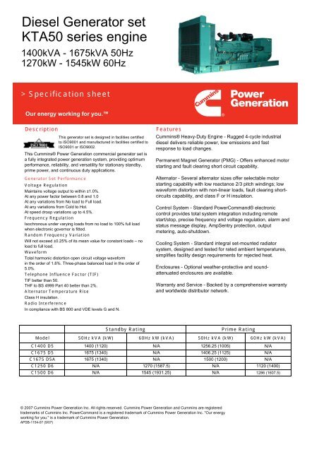 Diesel Generator set KTA50 series engine - Cummins Inc.