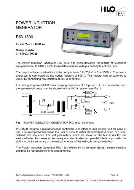 POWER INDUCTION GENERATOR PIG 1500 - Hilo-Test