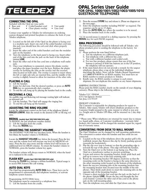Opal 1010 Users Manual - Teledex
