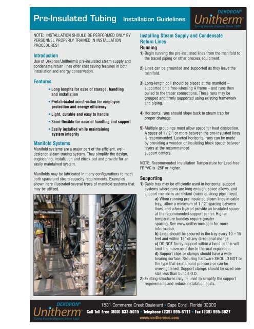Pre-Insulated Tubing Installation Guidelines - Dekoron/Unitherm