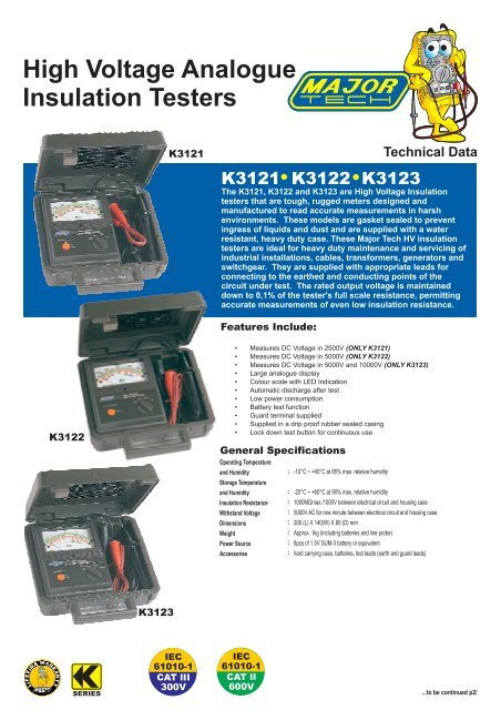 High Voltage Analogue Insulation Testers - Major Tech